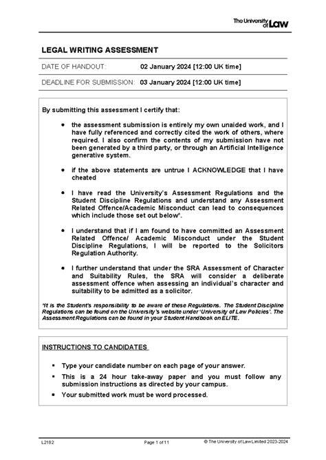 L2182 Writ Jan24 Assessment Final V2 Legal Writing Assessment Date Of