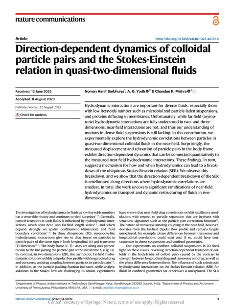 Pdf Direction Dependent Dynamics Of Colloidal Particle Pairs And The