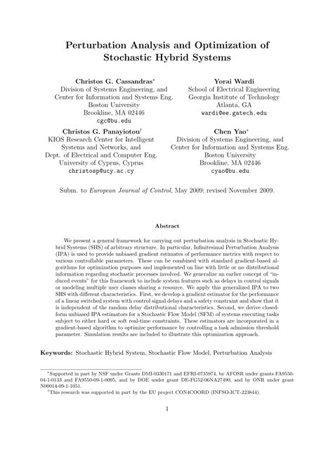 Pdf Perturbation Analysis And Optimization Of Stochastic Hybrid Systems