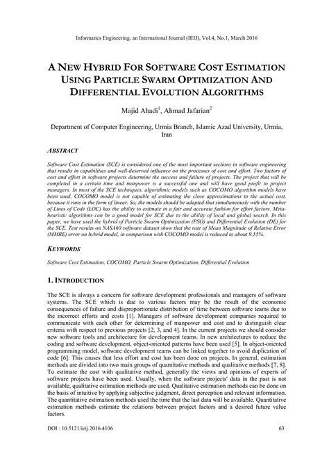 a new hybrid for software cost estimation using particle swarm