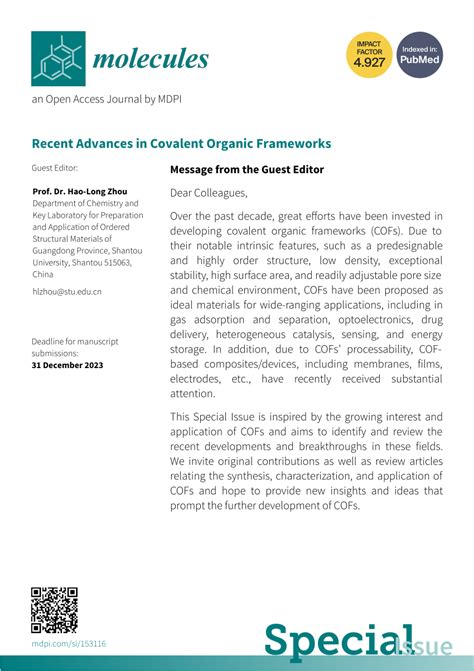 PDF Molecules Special Issue Recent Advances In Covalent Organic Frameworks