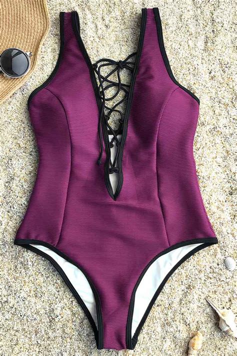 Cute Meet Lace Up One Piece Swimsuit