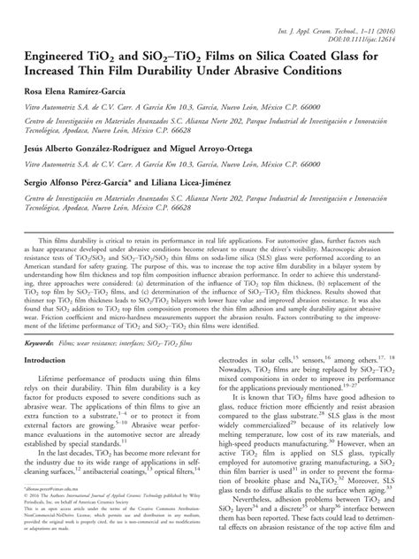 Pdf Engineered Tio2 And Sio2 Tio2 Films On Silica Coated Glass For Increased Thin Film