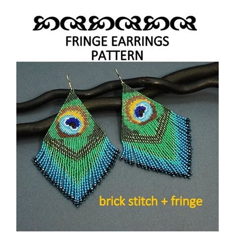 Peacock Beaded Earrings Pattern Brick Stitch Fringe Beading Etsy
