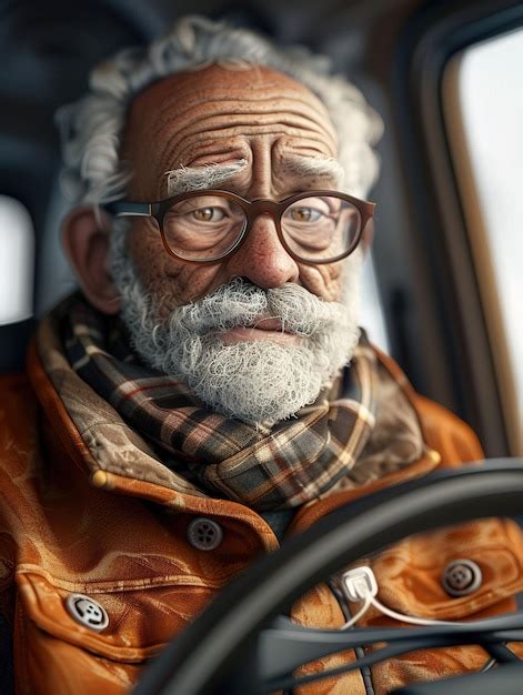 Premium Photo Grandpa Driving A Car Front View