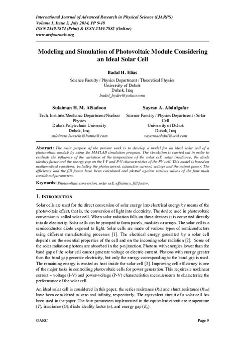 Pdf Modeling And Simulation Of Photovoltaic Module Considering An