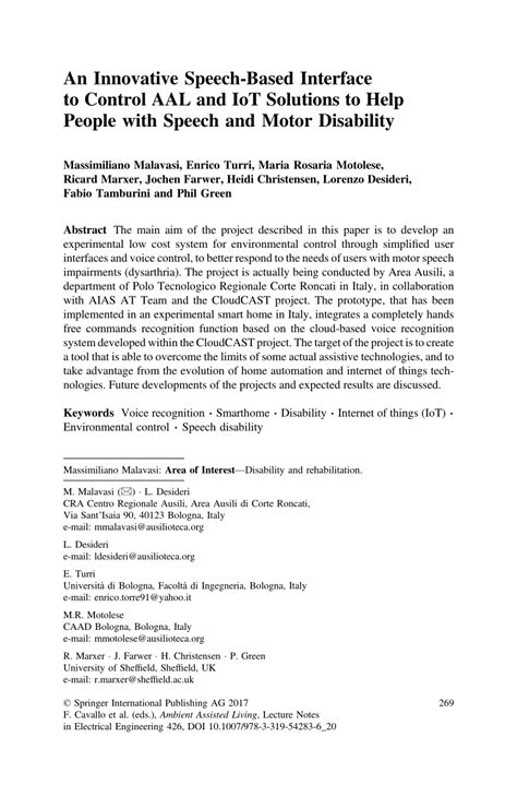 Pdf An Innovative Speech Based Interface To Control Aal And Iot