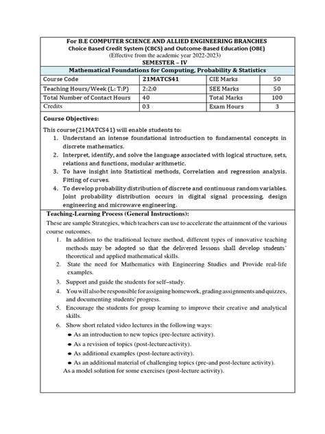 21matcs41 Iv Sem Maths Syllabus For Cs And Allied Branches Pdf