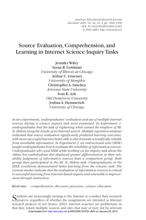 Pdf Source Evaluation Comprehension And Learning In Internet