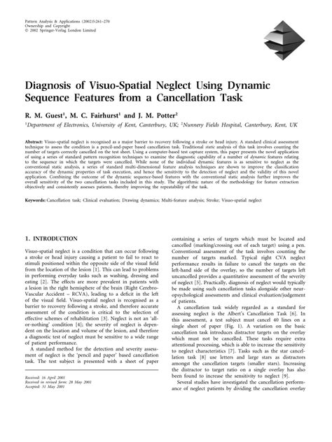 Pdf Diagnosis Of Visuospatial Neglect Using Dynamic Sequence Features From A Cancellation Task