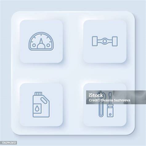 설정 라인 속도계 섀시 자동차 모터 오일과 스크루 드라이버와 렌치 스패너를위한 캐니스터 흰색 정사각형 버튼 벡터 가솔린에 대한
