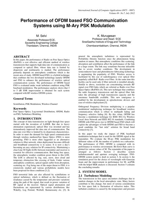 Pdf Performance Of Ofdm Based Fso Communication Systems Using M Ary
