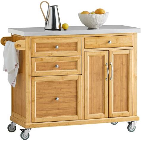 Sobuy Stainless Worktop Kitchen Trolley Island Storage Cupboard Fkw70 N