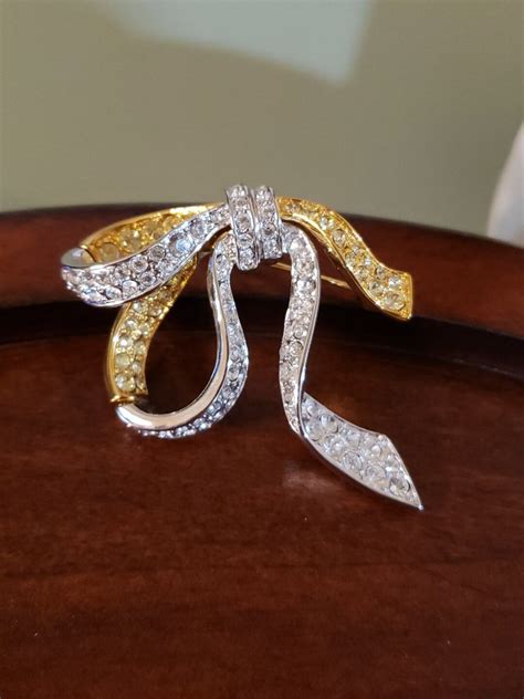 Nolan Miller Two Tone Bow Pin Brooch Fully Crystalled 2 Across Beautiful Etsy