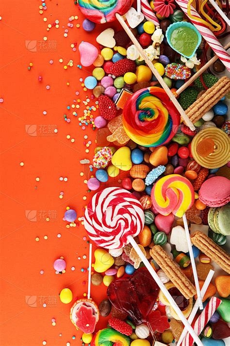 果冻和糖的糖果。五颜六色的阵列不同的儿童糖果和糖果。