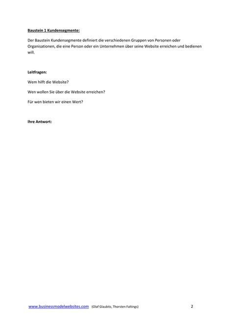 Business Model Websites Canvas Poster Format Checkliste PDF