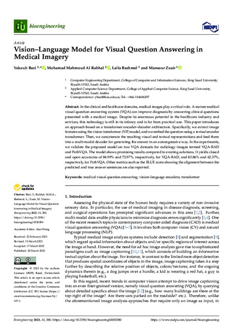 Pdf Vision Language Model For Visual Question Answering In Medical Imagery