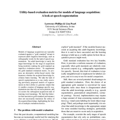 Utility Based Evaluation Metrics For Models Of Language Acquisition A Look At Speech