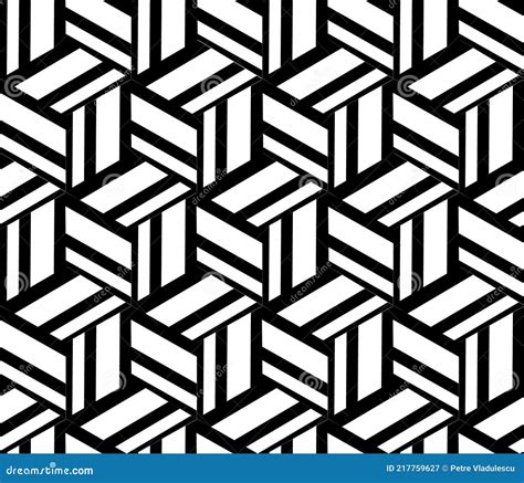 980 Seamless Texture With Black And White Bands Cube Modern Stylish Image Stock Vector