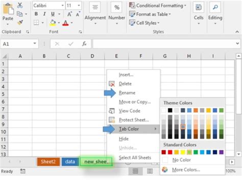 renaming sheets and formatting sheet tabs in excel