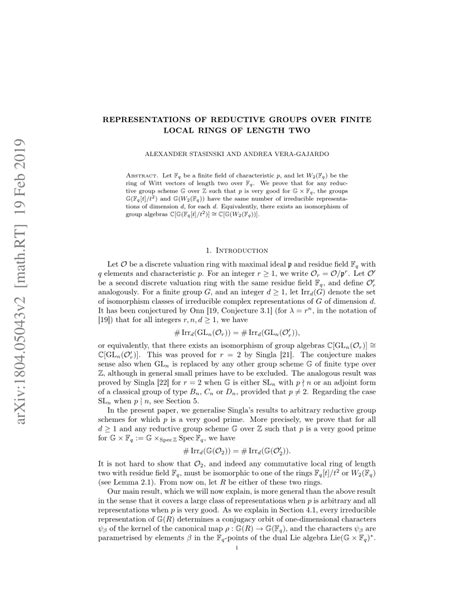 Pdf Representations Of Reductive Groups Over Finite Local Rings Of Length Two