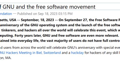 Gnu 和自由软件运动迎四十周年，fsf 基金会发表文章纪念腾讯新闻