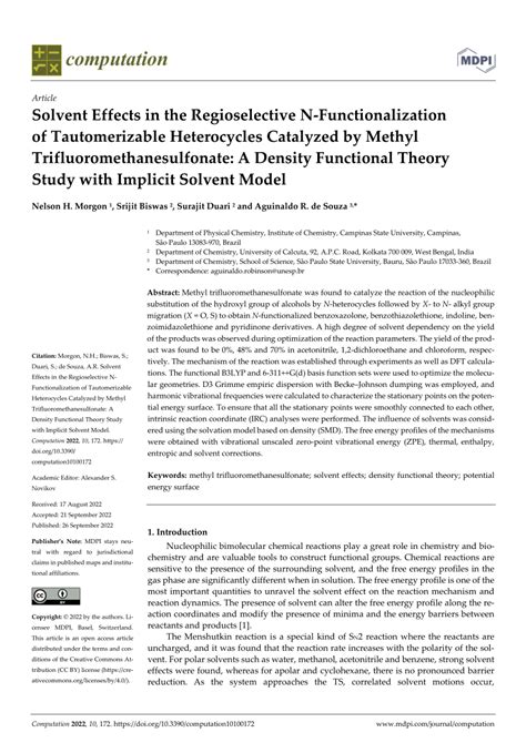 Pdf Solvent Effects In The Regioselective N Functionalization Of