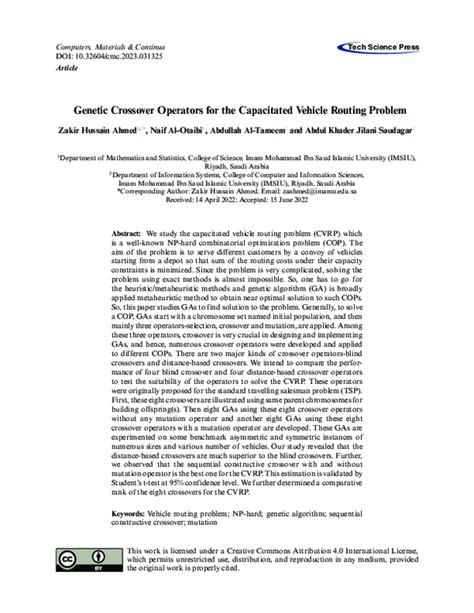 Pdf Genetic Crossover Operators For The Capacitated Vehicle Routing