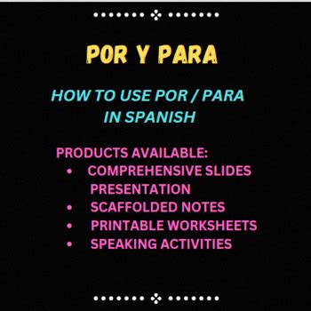 Por Vs Para Scaffolded Notes By Profe Frias TPT