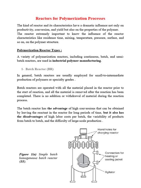 Lecture 9 Reactors Pdf Chemical Reactor Polymerization