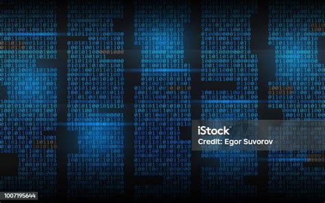 이진 배경입니다 추상 스트리밍 코드입니다 어두운 배경에서 매트릭스 자리입니다 블루 빛으로 열입니다 해킹된 개념입니다 벡터 일러스트 레이 션 배경 주제에 대한 스톡 벡터 아트
