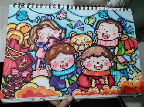 7一9岁儿童画全家福 采芊迷