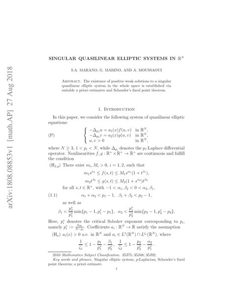 Pdf Singular Quasilinear Elliptic Systems In Mathbb R N