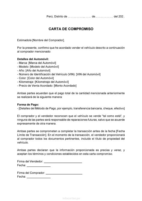 Carta De Compromiso De Compra Venta De Auto Word Pdf