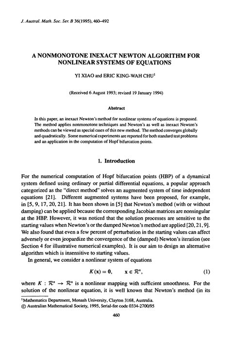 pdf a nonmonotone inexact newton algorithm for nonlinear systems of equations
