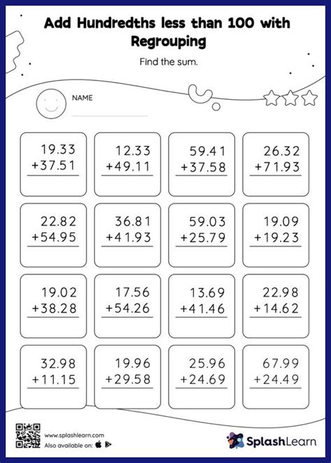 Add Hundredths Less Than 100 With Regrouping Vertical Addition Math
