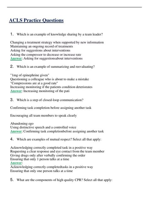 Acls Practice Questions Version 1 2 20242025 Questions With 100