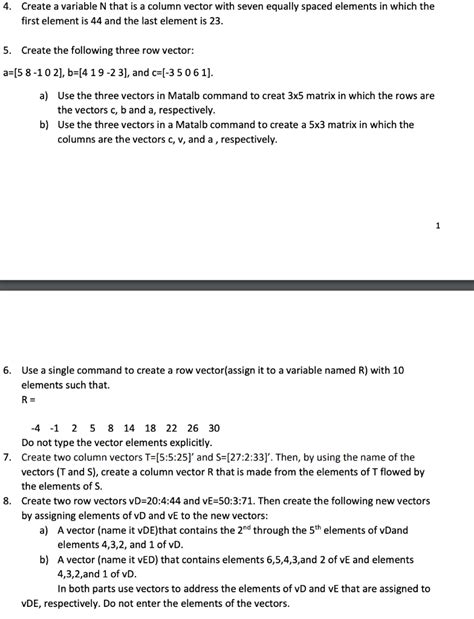 Solved Create A Variable N That Is A Column Vector With Chegg