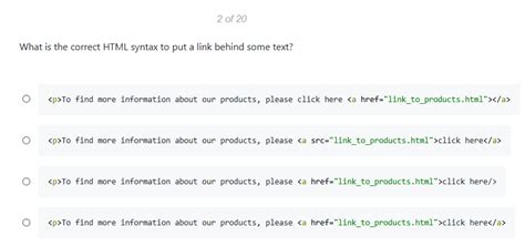 2 Of 20 What Is The Correct Html Syntax To Put A Link Behind Some Text