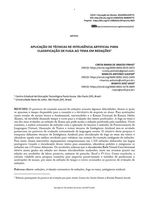 Pinho Gaspar Sassi AplicaÇÃo De TÉcnicas De InteligÊncia Artificial Para ClassificaÇÃo De