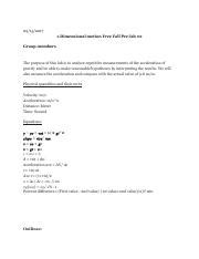 Prelab 2 Pdf 09 15 2017 1 Dimensional Motion Free Fall Pre Lab 2 Group Members The Purpose Of