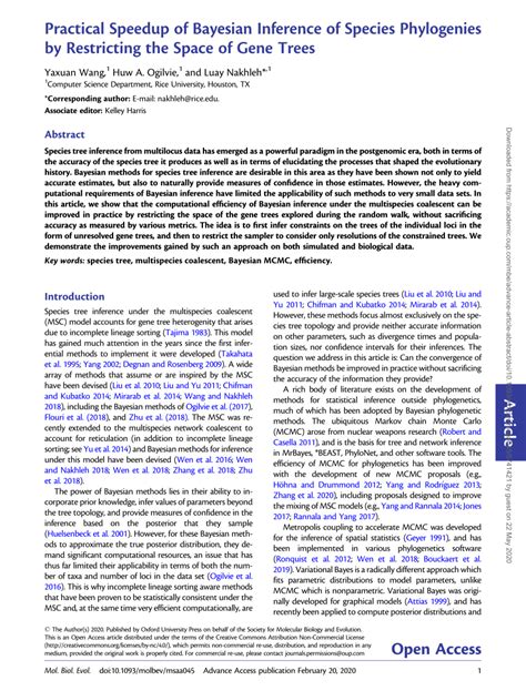 Pdf Practical Speedup Of Bayesian Inference Of Species Phylogenies By