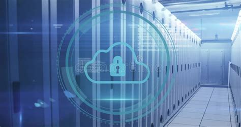 Image Of Padlock And Cloud Icon And Digital Data Processing Over