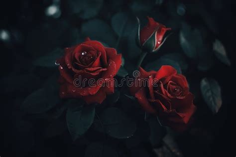 Red Roses Dark Moody Romantic Background Close Up Flowers Card