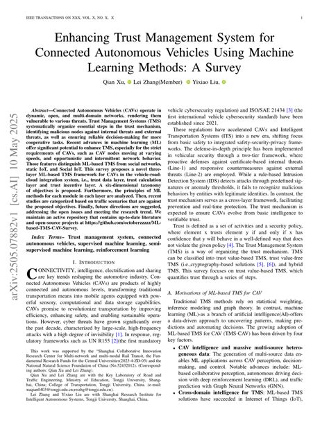 Pdf Enhancing Trust Management System For Connected Autonomous Vehicles Using Machine Learning