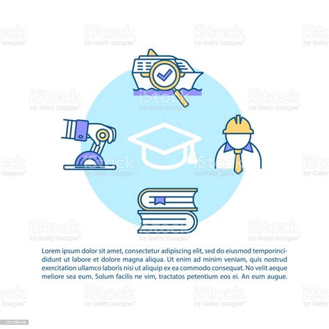 텍스트가 있는 해양 공학 교육 개념 아이콘입니다 해상 직업 훈련 선박 유지 보수 작업자 Ppt 페이지 벡터 템플릿입니다 브로셔 잡지 선형 일러스트가 있는 소책자 디자인 요소