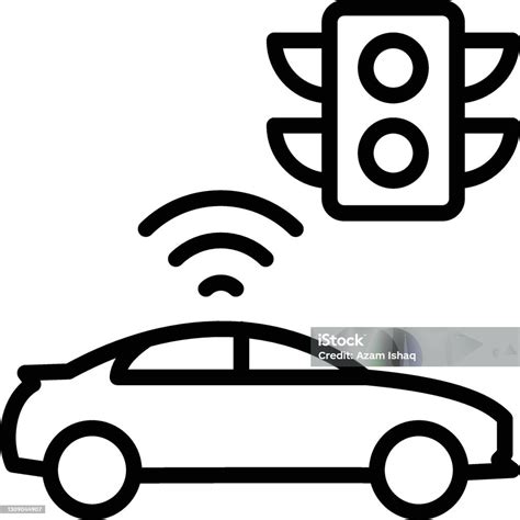자율 주행 신호등 감지 및 인식 개념 벡터 아이콘 디자인 자율 주행 무인 차량 기호 로보 카 사인 자동 주행 시스템 스톡