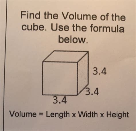 solved find the volume of the cube use the formula below volume