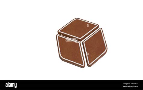 3d Rendering Of Gingerbread Cookie In Shape Of Symbol Of Cube Isolated On White Background With