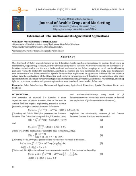Pdf Extension Of Beta Function And Its Agricultural Applications